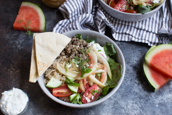 Gyro Salad Bowls with Pickled Watermelon Rind | easy way to make gyros ...