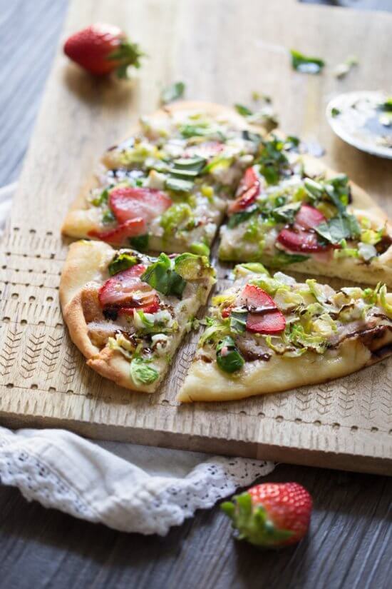 Strawberry Brussels Sprouts Naan Flatbread | an easy appetizer or main